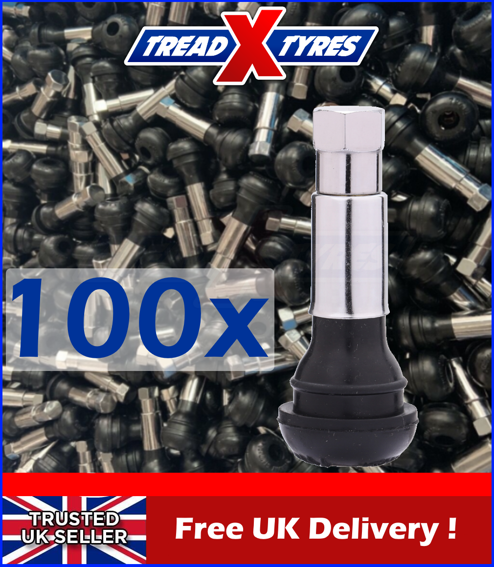 100x Silver Chrome TR414 Tubeless Tyre Valves Alloy Dust Caps Wheels ...