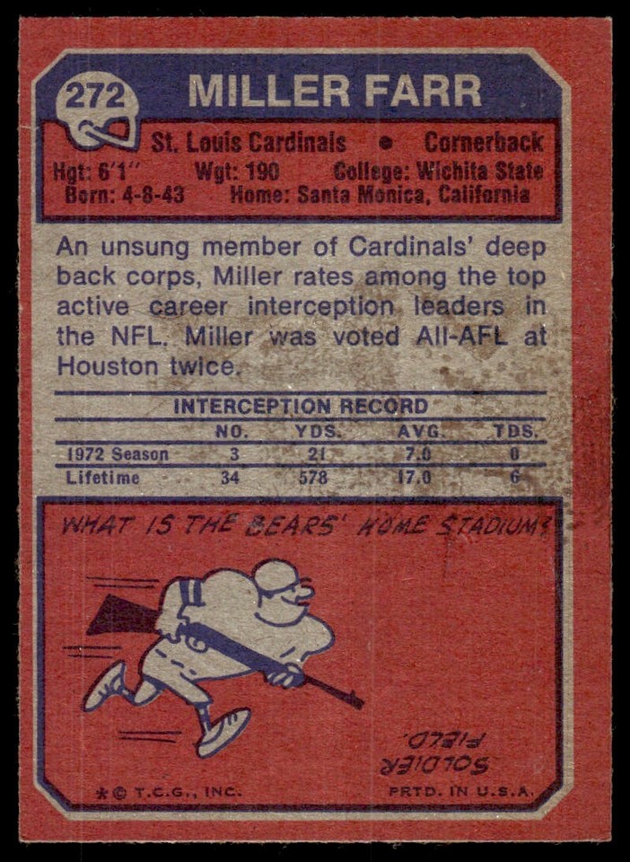 1973 TOPPS MILLER FARR 3 ST. LOUIS CARDINALS #272 | eBay