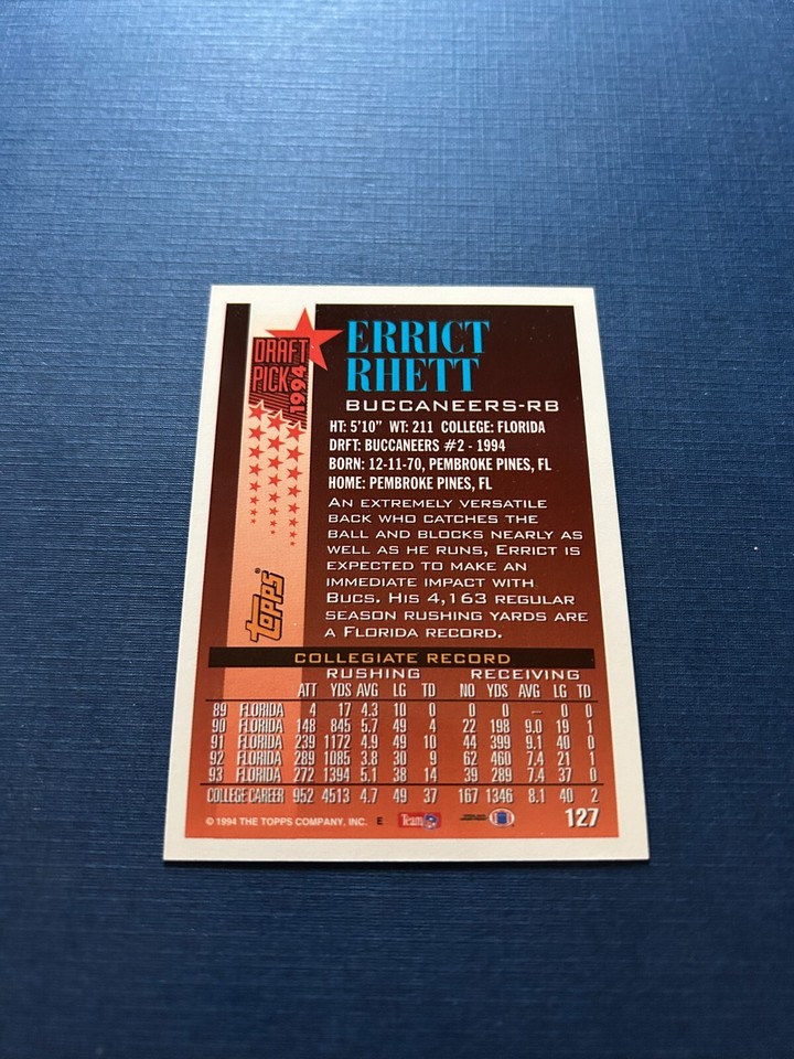 1994 Topps Football Errict Rhett Rookie Card #127 Set Break NM-MT | eBay