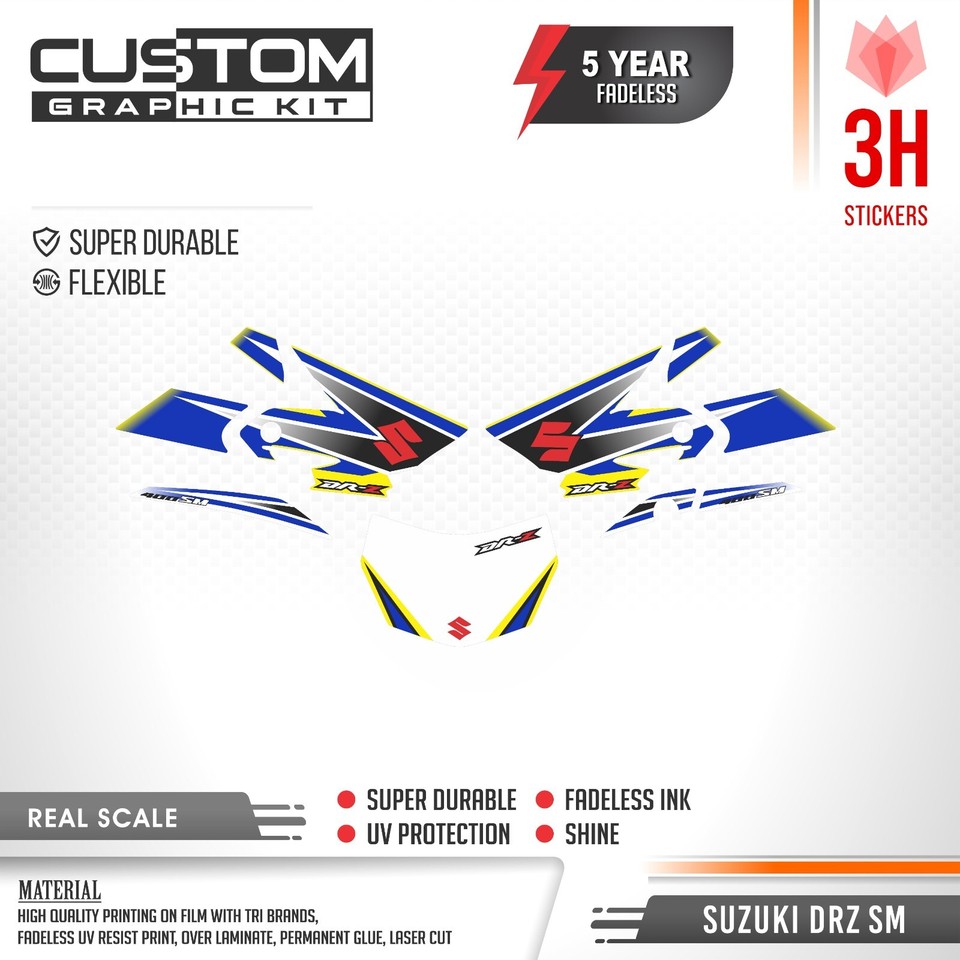 Custom Graphics for Suzuki DRZ 400 Drz400sm Decals Stickers full set | eBay