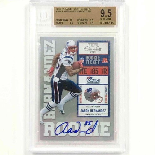 2010 Contenders #101 Aaron Hernandez RC Rookie Ticket BGS 9.5 Auto 10 ...