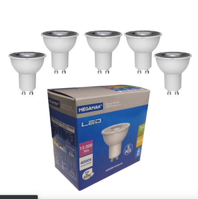 MEGAMAN 140502 Dimmable LED Gu10 Bulbs 5 Watt 36 Degree 4000k Cool ...