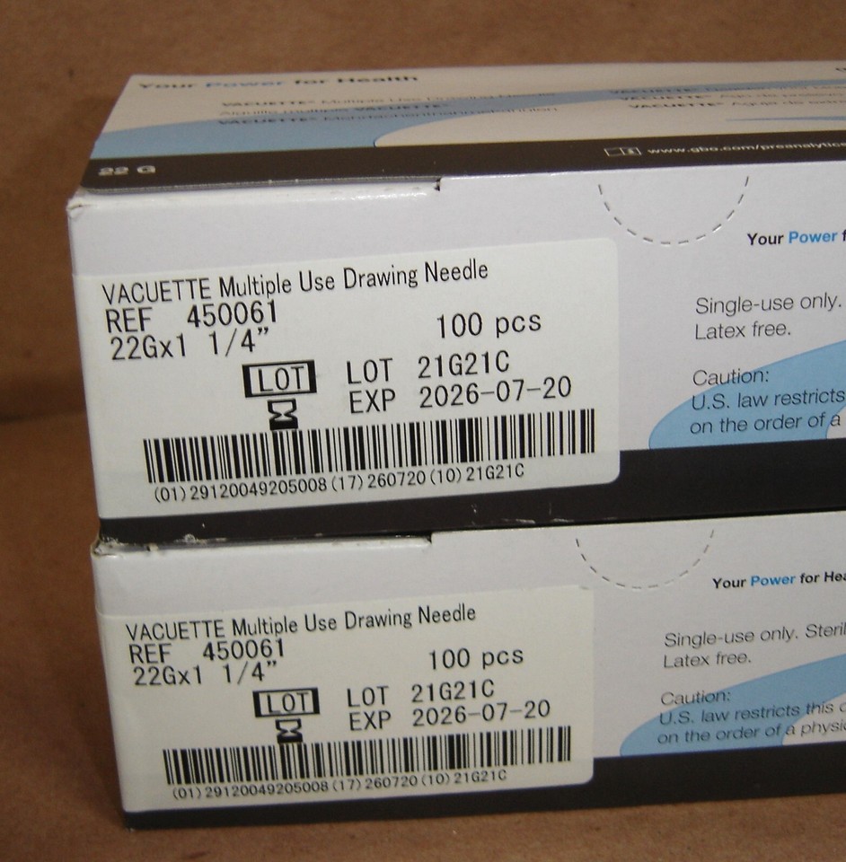 Vacuette Multiple Use Drawing Needle - 100PCS, Lot of 5 Boxes ~ Greiner ...