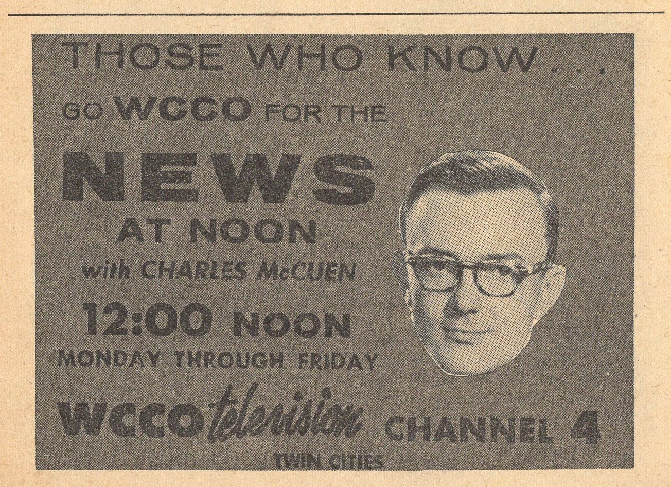1957 WCCO TV AD~CHARLES McCUEN NEWS REPORTER MINNEAPOLIS,MINNESOTA | eBay