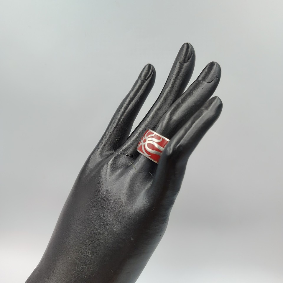 Vintage RAGE Sterling Silver 925 Red Enamel Wide Cigar Band Ring Sz 8 ...