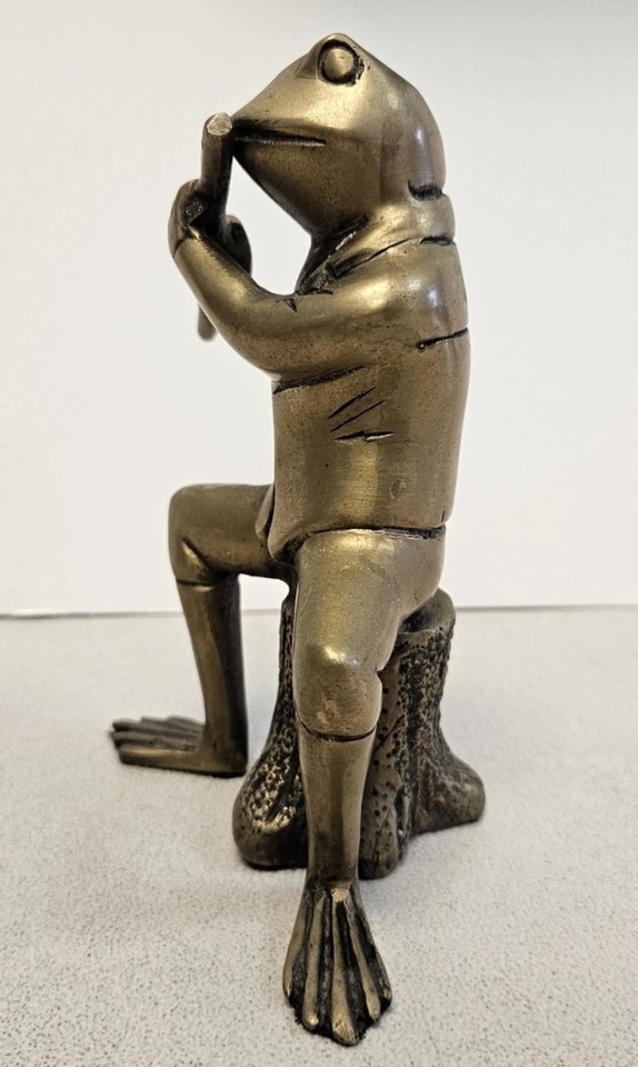 Vintage Large Heavy Brass FROG PLAYING FLUTE Band Figurine Statue MADE ...