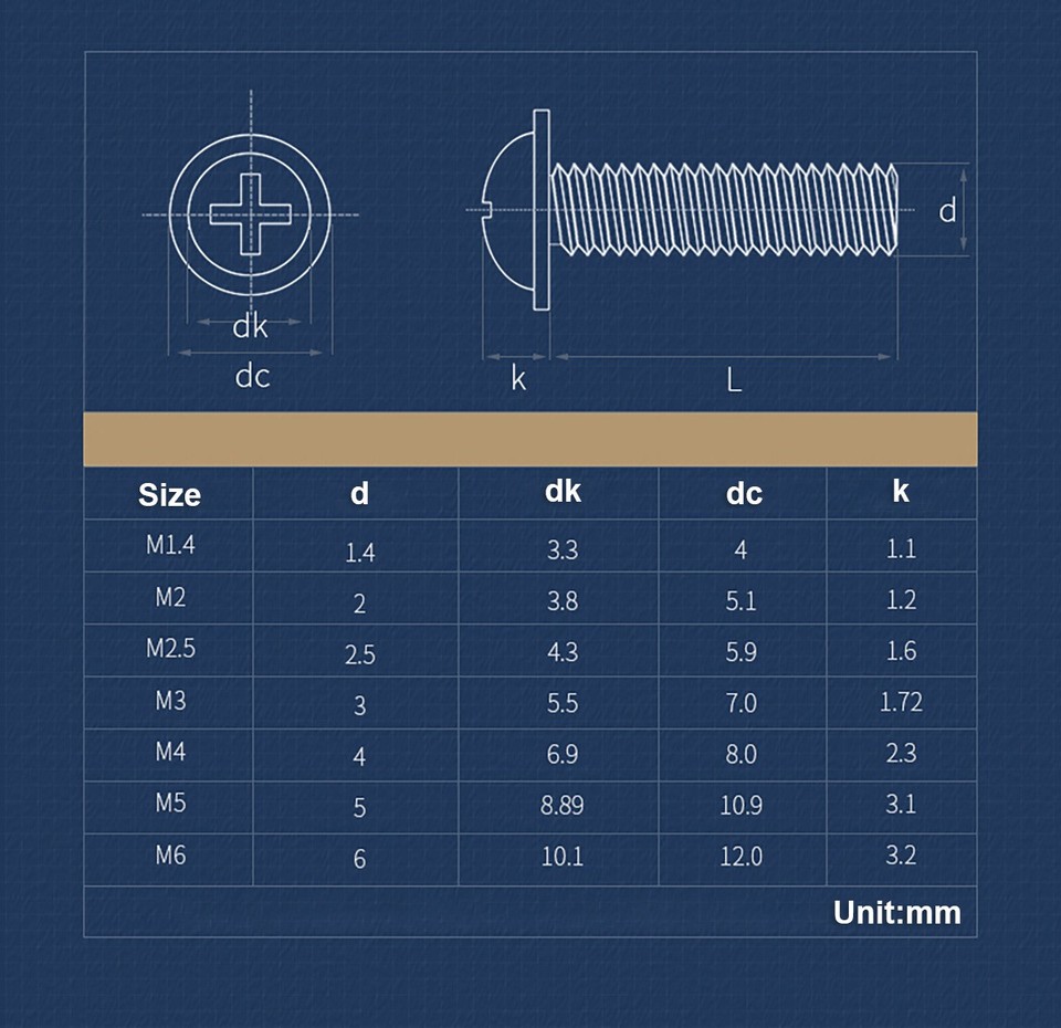 Flanged Phillips Button Head Machine Screws - Black Zinc Plated M2 M2.5 ...