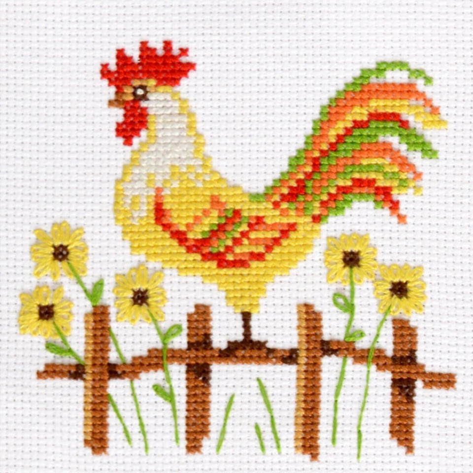 Rooster cross stitch kit for beginners Cockerel embroidery with counted ...