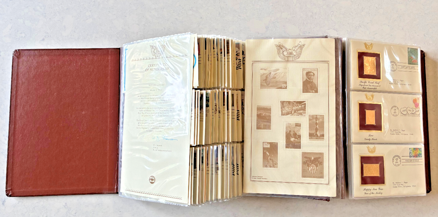 22K GOLDEN REPLICAS OF UNITED STATES STAMPS - 2 BINDERS, 140 STAMPS ...