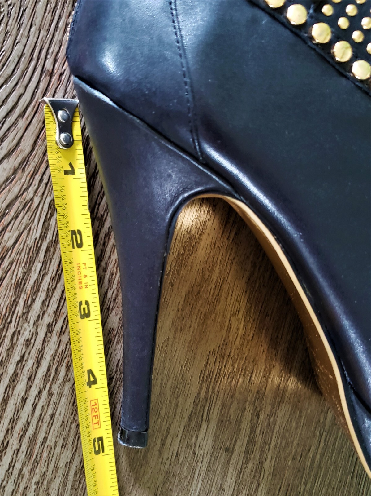 Ted Baker Black Leather Gold Stud Back Zip Stiletto Platform Bootie ...