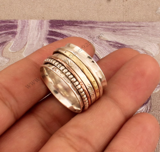 Hammered Silver Solid 925 Sterling Silver Designer Spinner Ring For ...