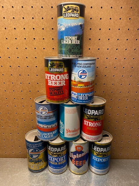 Set of 10 different New Zealand 340ml EMPTY straight steel beer cans ...