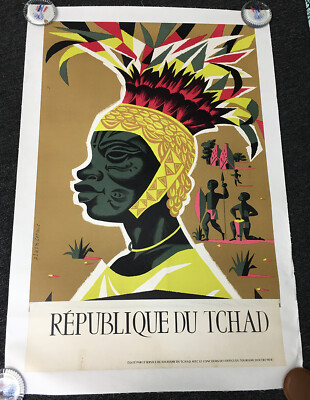 REPUBLIQUE DU TCHAD TRAVEL POSTER- ALAIN CORNIC 1950'S ORIGINAL VINTAGE ...