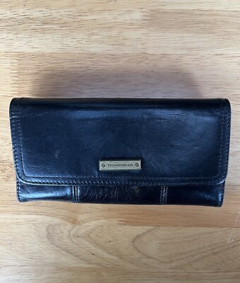 Tignanello Black Genuine Leather Pebble Trifold Wallet Organizer 7.5” x ...