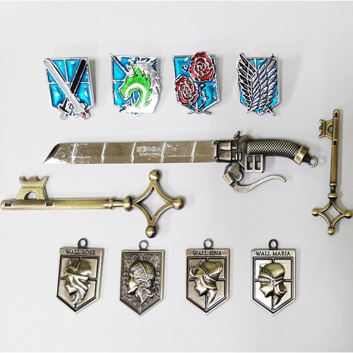 11PCS Attack On Titan AOT Shingeki Kyojin Badges Key Sword Necklace ...
