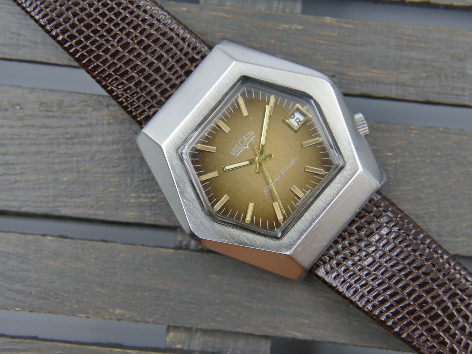vintage watch mens Hexagon case Vulcain Royal Flush automatic ETA 2452 ...