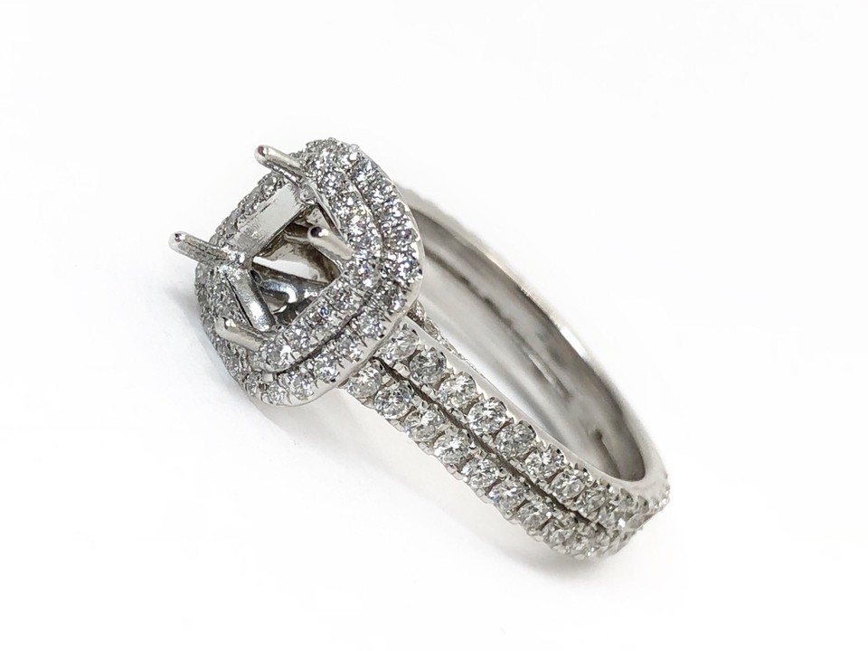 14k White Gold Diamond Engagement Ring Double Halo Semi Mount 6 MM ...