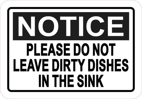 5in x 3.5in Do Not Leave Dirty Dishes in Sink Magnet Magnetic Sign ...