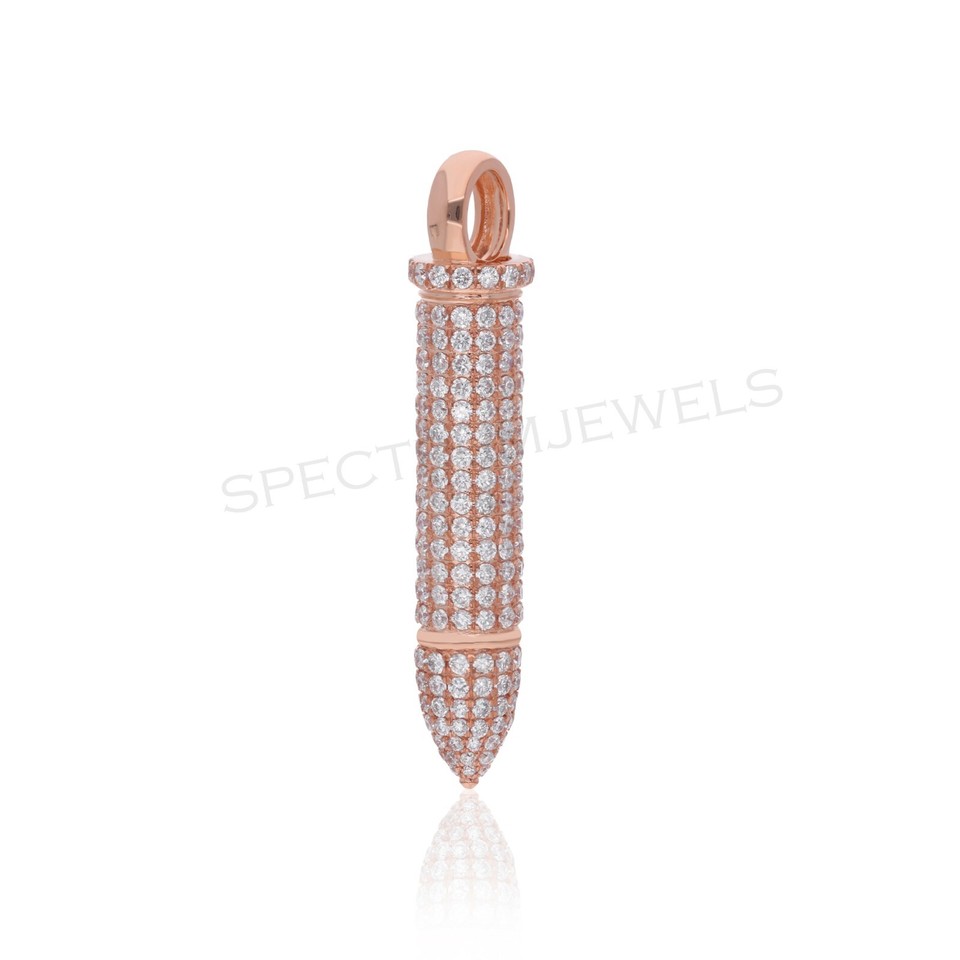 1.95 Ct Lab Grown Diamond Bullet Pendant 14K Rose Gold Charm Jewelry ...