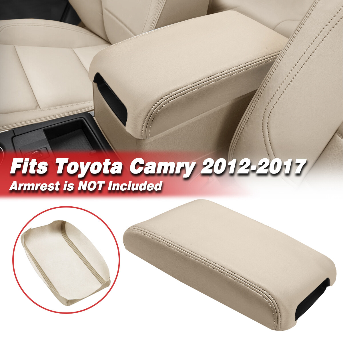 Fit 2012-2017 Toyota Camry Center Console Lid Armrest Vinyl Cover Ivory ...