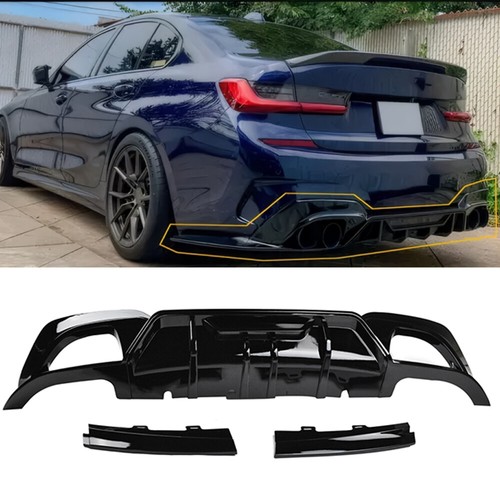 FOR 19-22 BMW G20 330i CTM STYLE GLOSS BLACK REAR DIFFUSER W/ CORNER ...
