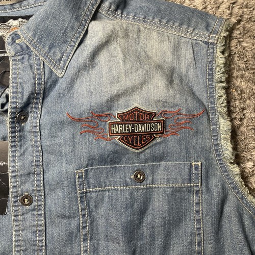 Harley-Davidson Men's Bar & Shield Flames Blowout Denim Muscle Shirt L ...