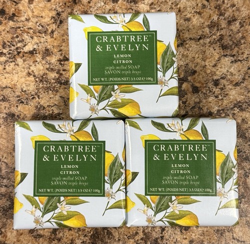 Crabtree & Evelyn LEMON CITRON Triple Milled Soap Bar Set of 3 - 3x 3 ...