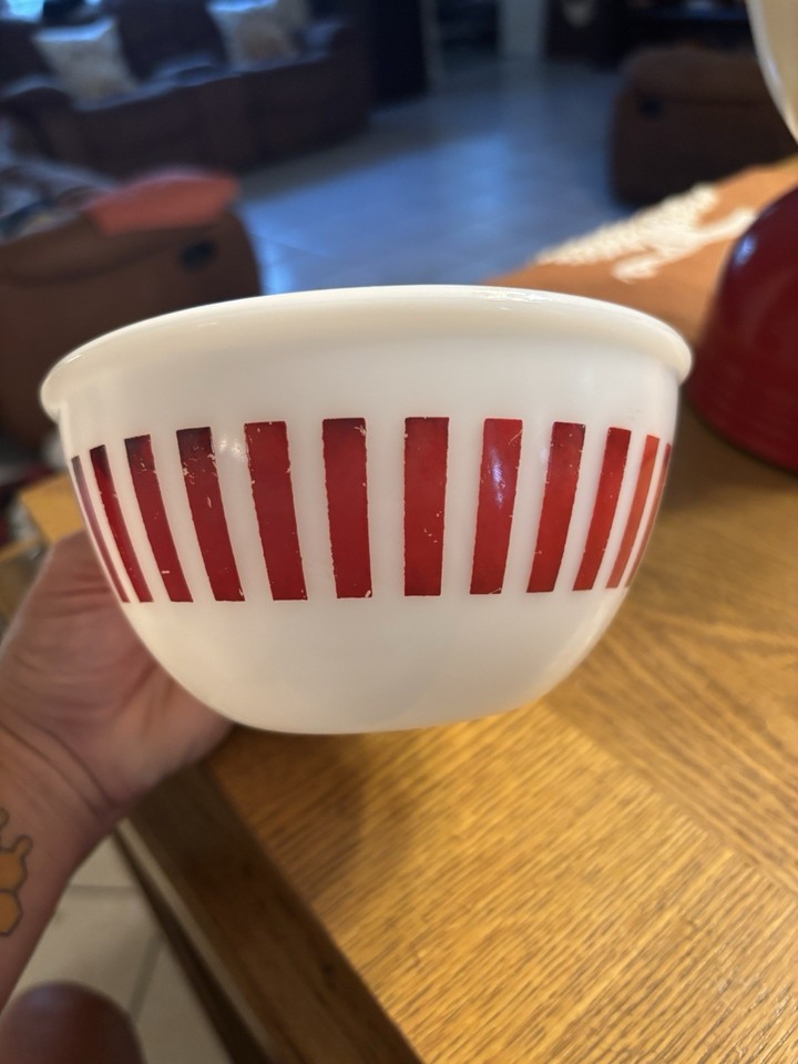FIRE KING WARE White w/ Red Polka Dot Bowl Mixing Bowl 5.25" High 8.5 ...