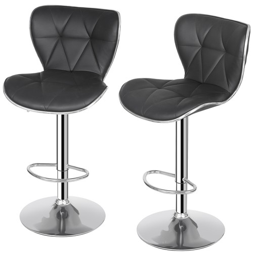 Set of 4 Shell Back Bar Stools Adjustable Swivel PU Leather Stool with ...