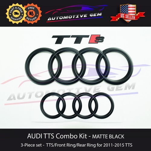 AUDI TTS Emblem MATTE BLACK Grill Trunk Ring S Line quattro Badge Kit ...