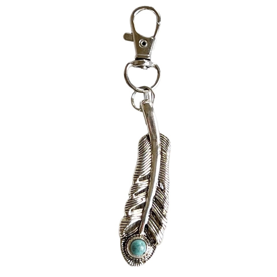Turquoise Silver Feather Western Zipper Pull Keychain Purse Charm | eBay
