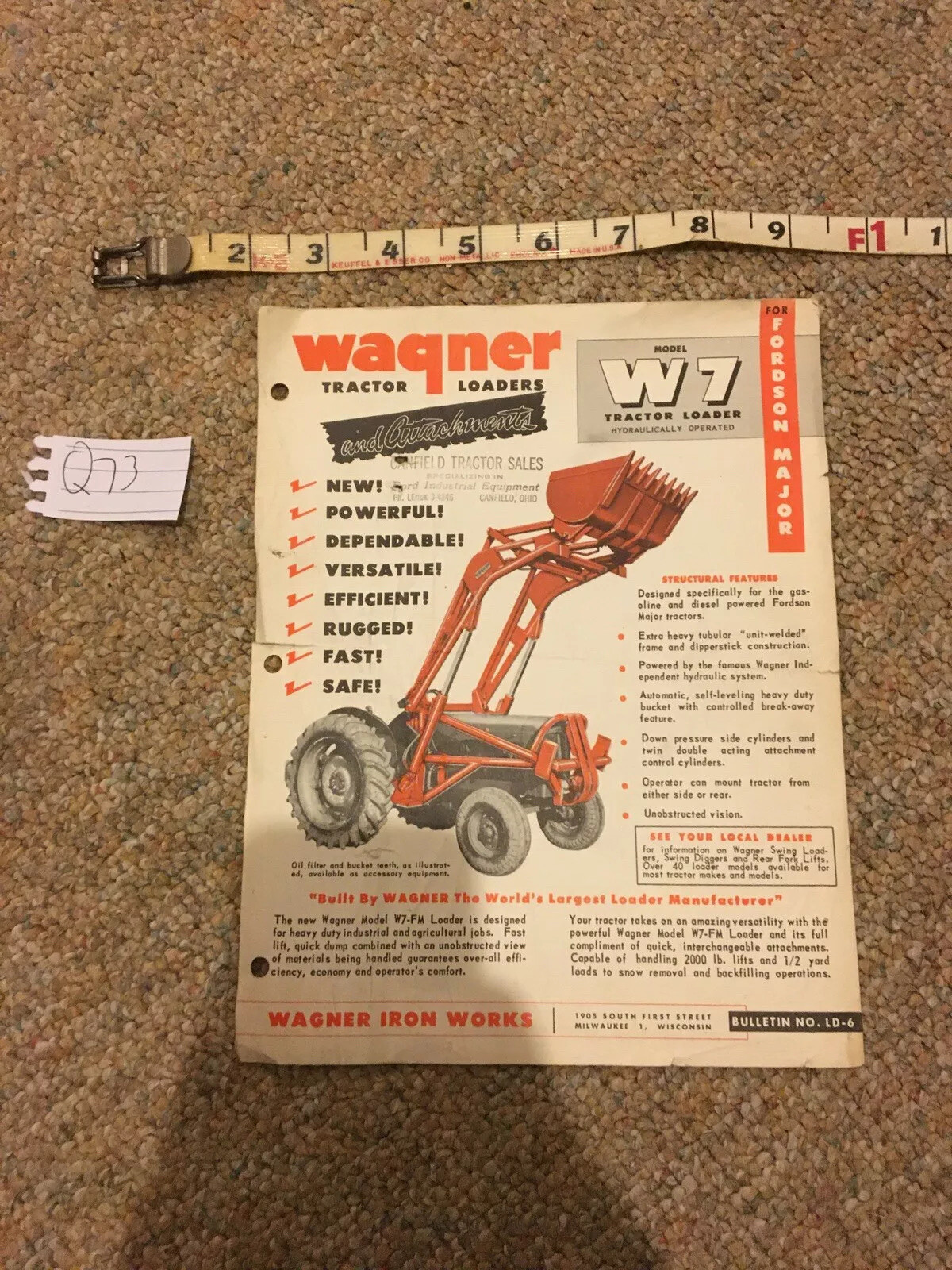 Wagner Tractor Loaders W7 Bulletin NO LD-6 | eBay