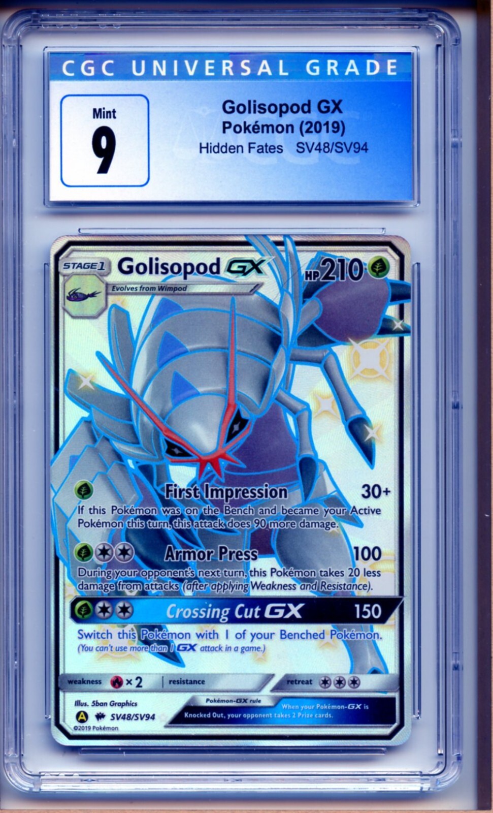 Pokemon CGC 9 Hidden Fates FULL ART Golisopod GX SV48/SV94 - CGC Graded ...