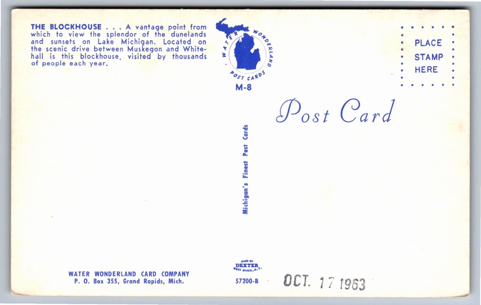 Postcard MI The Blockhouse Between Muskegon & Whitehall on Lake ...