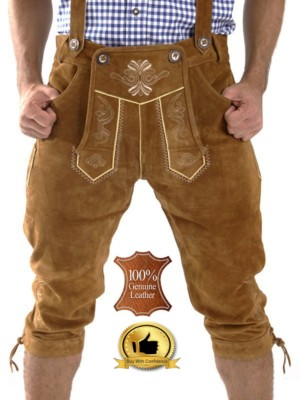NEW MENS BAVARIAN LEDERHOSEN BROWN AUSTRIA OKTOBERFEST LEDERHOSEN ALL ...