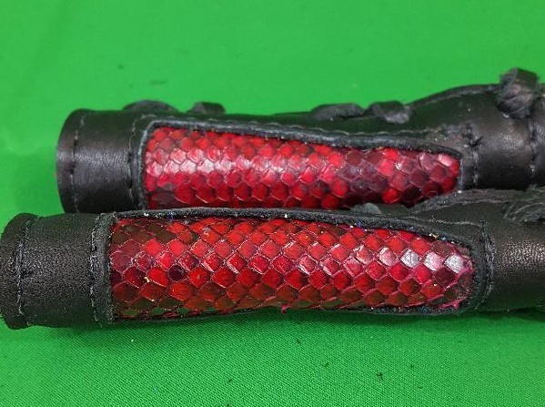 Black Leather and Red Python Motorcycle Lever Covers w/18in. Fringe ...