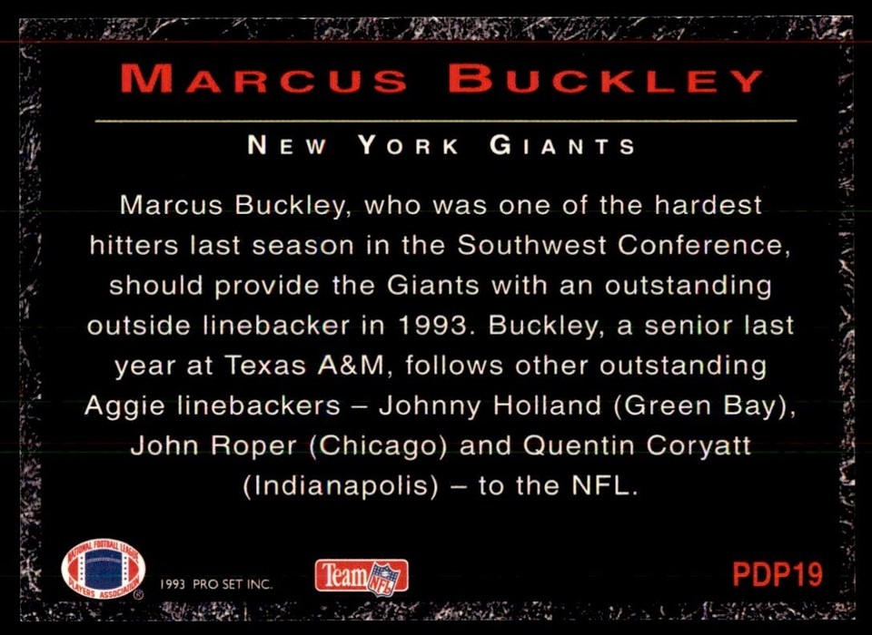 1993 Pro Set Power Marcus Buckley New York Giants #PDP19 | eBay