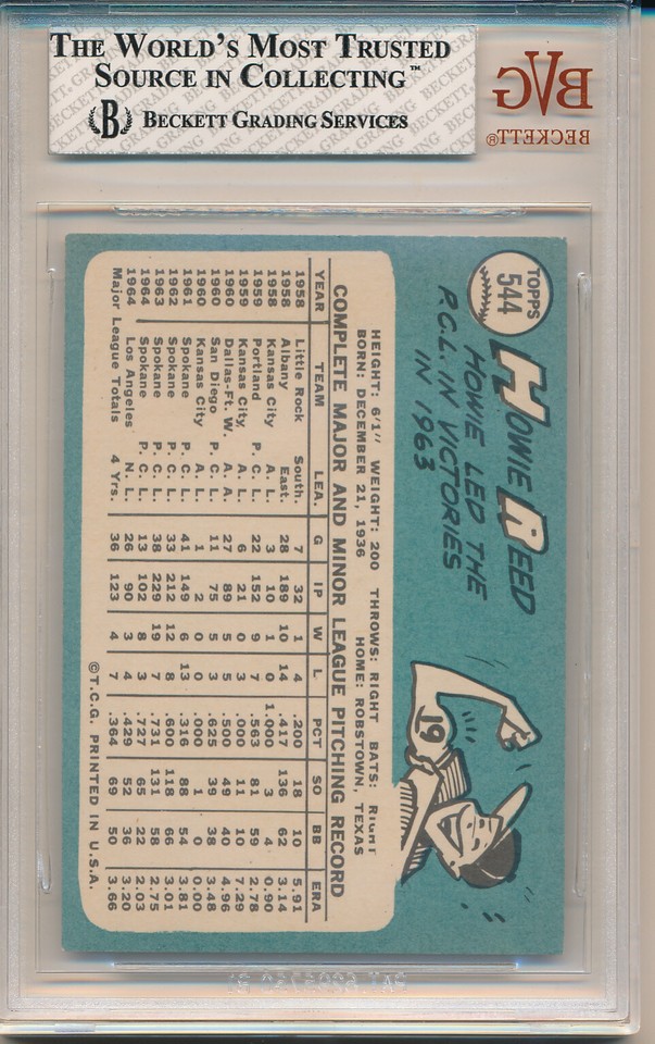1965 Topps Howie Reed (High Number Series) (Rookie Card) (#544) BVG8 ...