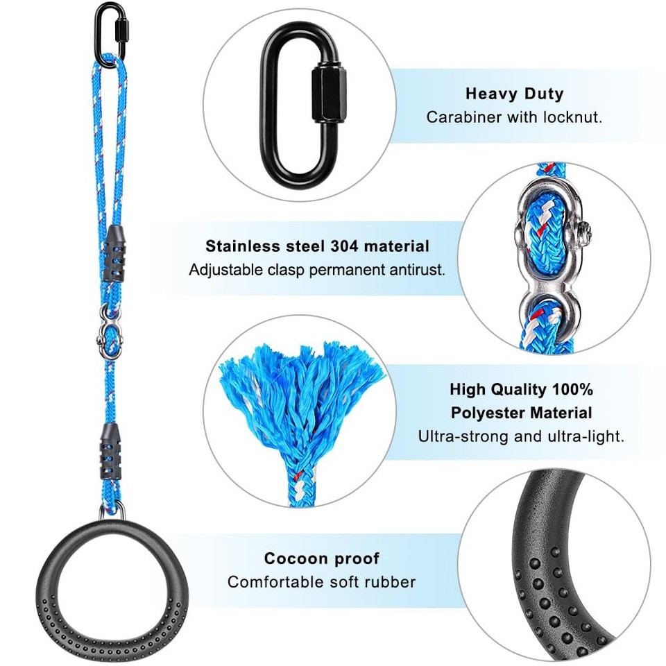 Trapeze Swing Rings, Non-Slip Gymnastic Rings Pull Up Exercise Rings with 3.5... | eBay