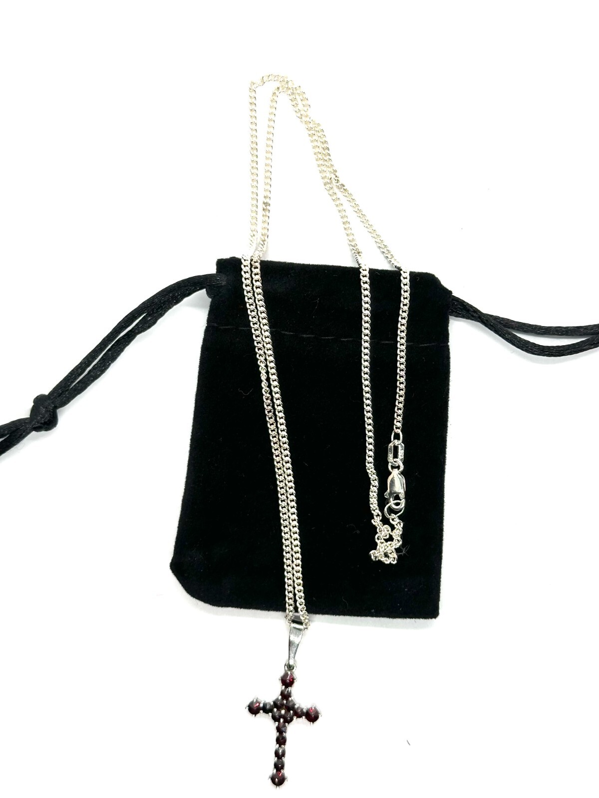 STERLING SILVER 925 CROSS SETTING 2CMX11/2CM 15 FACETED GARNETS PENDANT ...