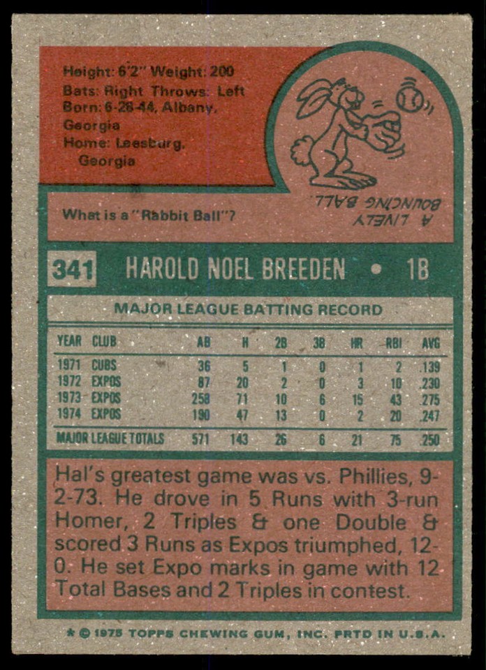 1975 Topps Hal Breeden #341 Montreal Expos | eBay