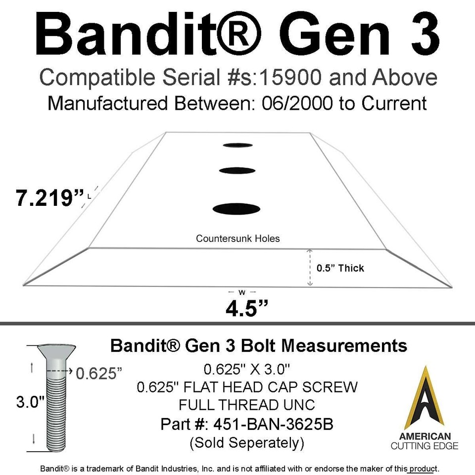 Bandit Model 100, 150, 200, 250, 254, 255, 280 Compatible Wood Chipper ...