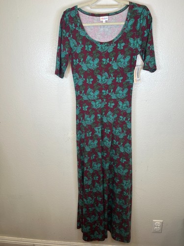NWT Lularoe Ana Maroon Green Floral Print Maxi Dress Size S | eBay