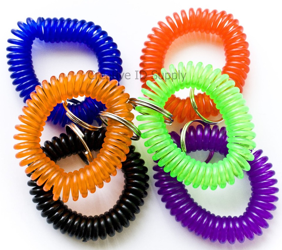 LOT 1000 WRIST COIL SPIRAL KEYCHAIN KEY RING HOLDER-6 VIBRANT COLOR GYM ...