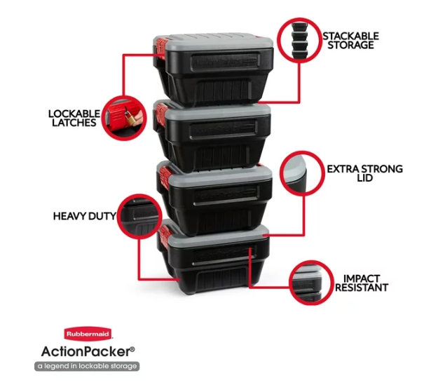 8 Gallon Action Packer Storage Bin, Heavy Duty, Lockable, Black ...