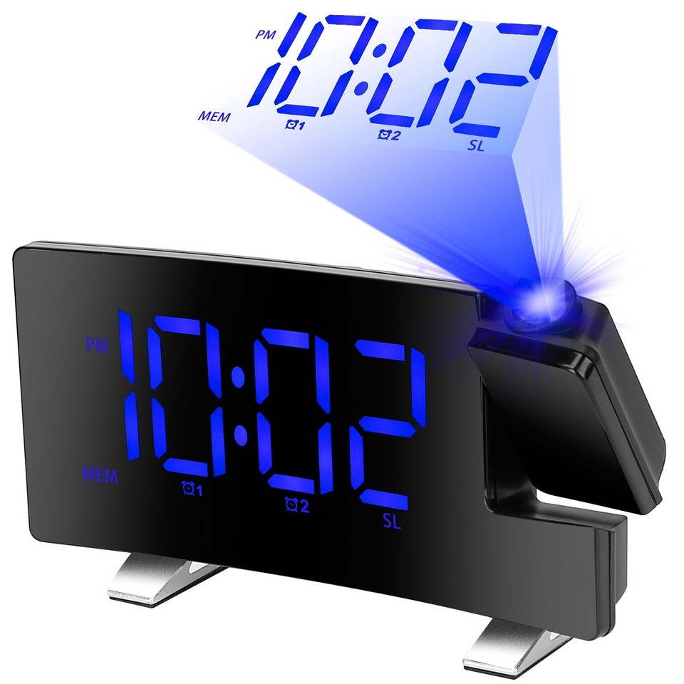 7.7" Desk Dual Alarm Clock LCD LED Digital Time Projection FM Radio ...