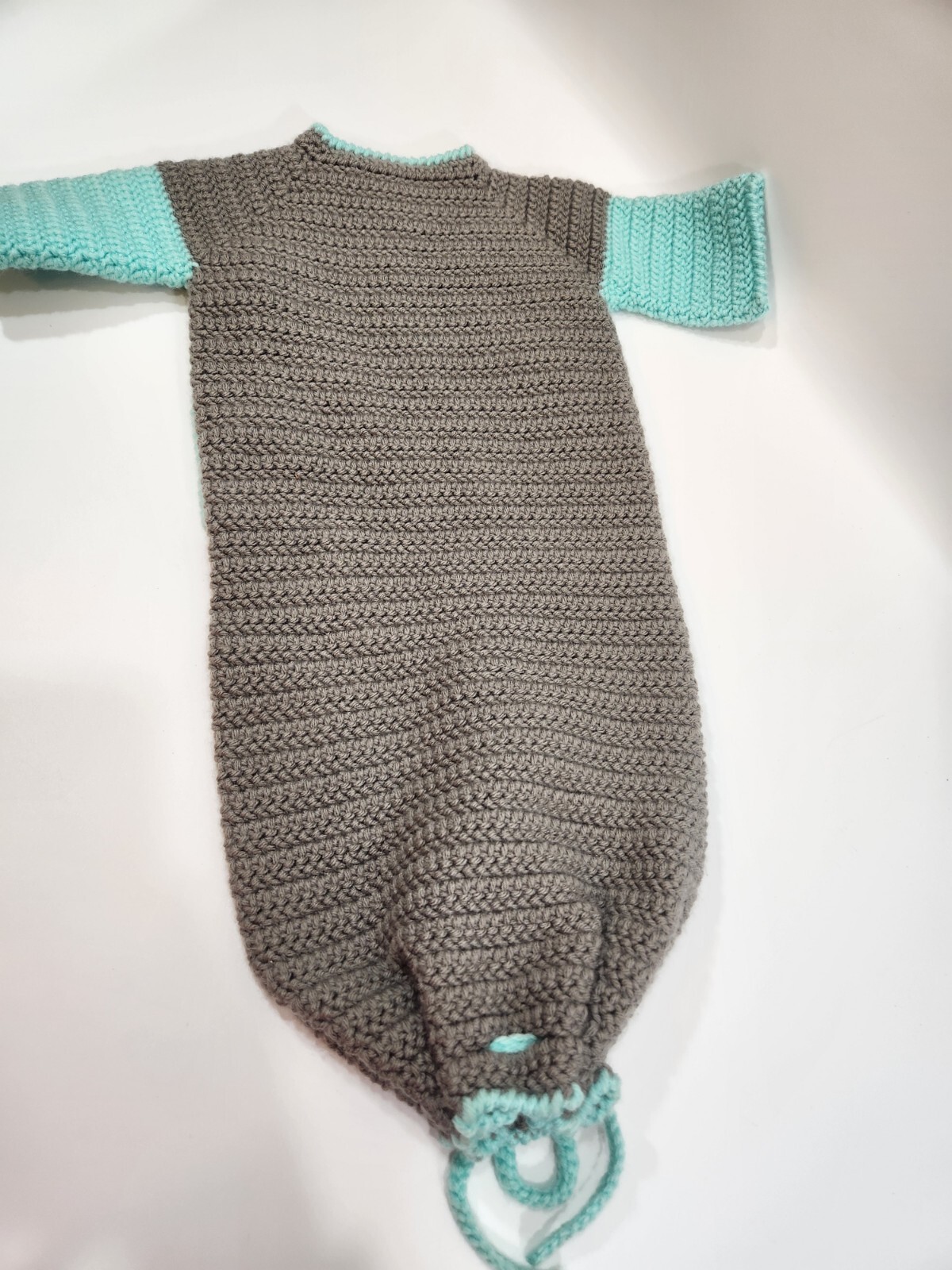 Handmade Crochet Baby Sleeper Sack 0-6 Months Thick Warm Gray Cinch Tie ...