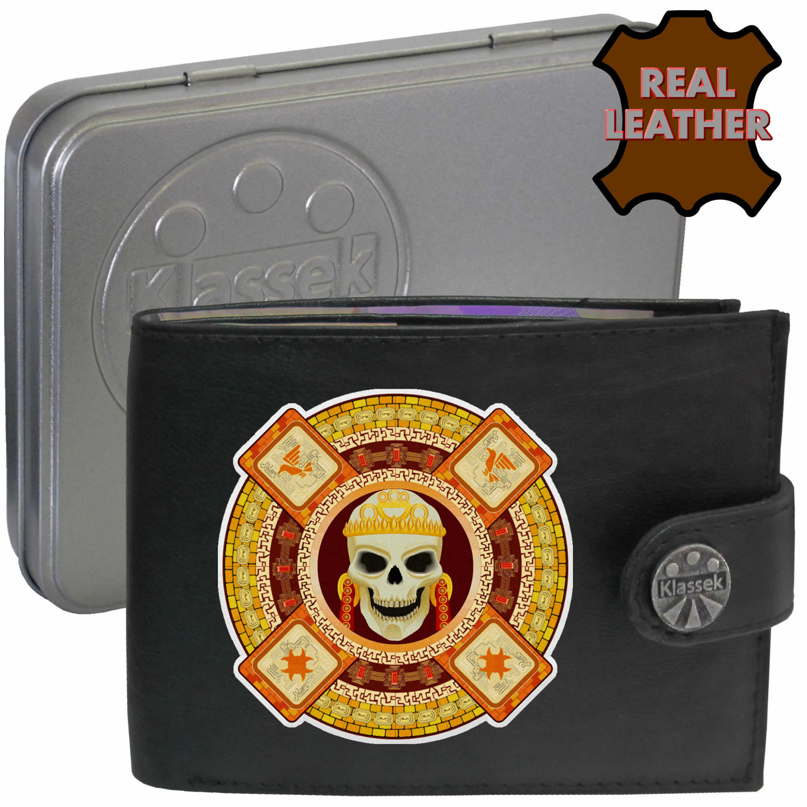 Wallet Soft Leather Aztecs Skull Death God of Aztecs Men's Gift Tin ...