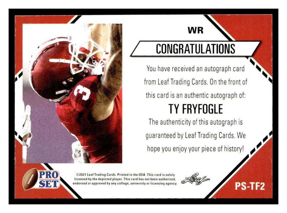 TY FRYFOGLE 2021 PRO SET AUTOGRAPH AUTO | eBay