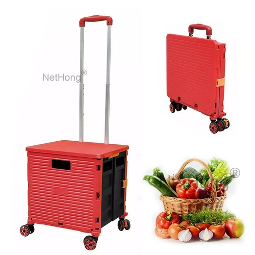 80KG Foldable Shopping Trolley Box on Wheels with Crate Cart Extra ...